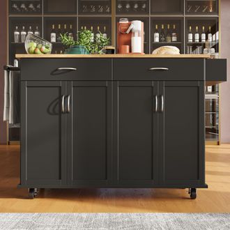 Merax K&uuml;cheninsel mit klappbarer Arbeitsplatte, K&uuml;chenwagen K&uuml;chenschrank auf Rollen, mit Multifunktionaler Stauraum - 2 Schubladen, 2 T&uuml;ren, 128 x 50(78) x