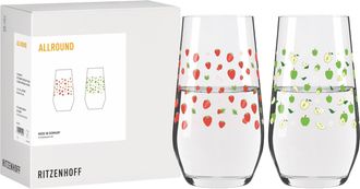 Ritzenhoff 8241004 Universalglas-Set 400 ml, 2er Set - mit fruchtigem Erdbeer- und Apfelmotiv - Made in Germany