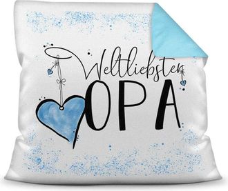 Tassendruck Familie-Kissen mit Spruch für den Weltbesten Opa - Kissenbezug inklusive Kissen/Verwandte/Geschenk-Idee/Liebling/Kinder/Farbkissen Rückseite Himmelbla