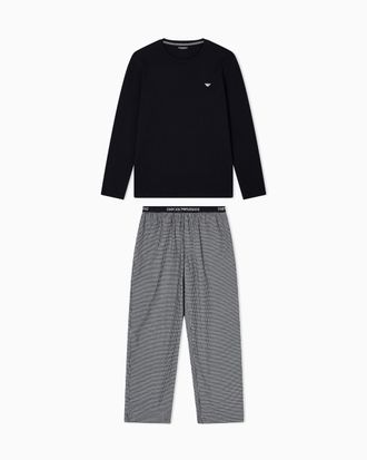 Emporio Armani Herren Yarn Dyed Woven Long Pajamas Pyjamaunterteil, Schwarz, XL