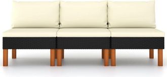 vidaXL Canap&eacute;s centraux 3 pcs R&eacute;sine tress&eacute;e et bois deucalyptus