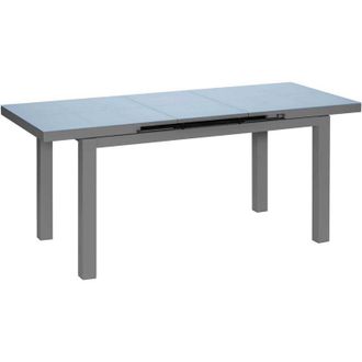 M&S Collection Table extensible en aluminium anthracite 180-240 cm - 8 &agrave; 10 personnes - Plateau en verre textur&eacute; anti-rayures - Rallonge automatique