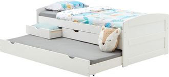 IDIMEX Bett mit Stauraum Jessy aus massiver Kiefer weiß, schönes Jugendbett mit 3 Schubladen, praktisches Funktionsbett mit Auszugbett, gemütliches Bett in 9