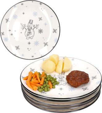 MamboCat 6er Set Olove Speiseteller I Ø27cm I winterliche Essteller aus Steingut mit Schneemann & Schneeflocken I 6 Personen I für Weihnachten, Advent & Nikola