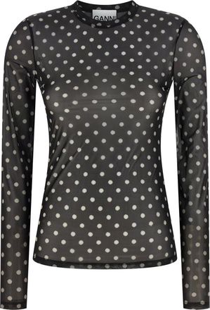 Ganni Femme, Tops, Noir, Taille: 38 FR Sheer Polka Dot Long Sleeve Sweater
