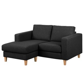 Norrwood home24 Ecksofa 1-Sitzer mit Longchair Schwarz Webstoff Lark 154 x 86 x 140cm Longchair davorstehend links Skandi