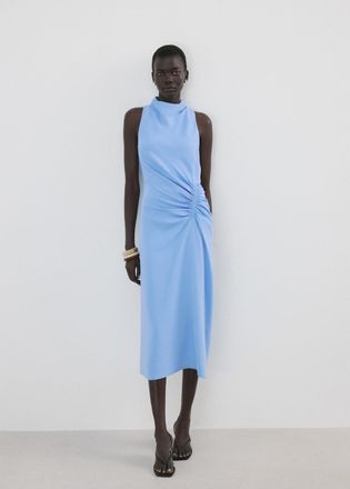 Mango Robe midi fronc&eacute;e bleu ciel - Femme - XS - MANGO