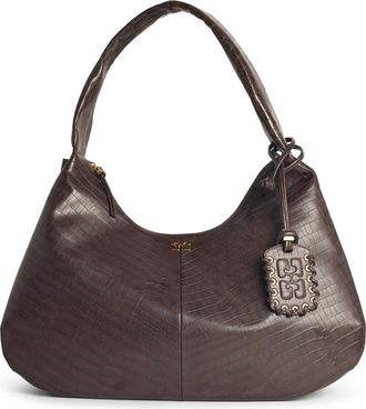 Ganni Bou Croco Xxl Sac de m&eacute;lange de Lear recycl&eacute; marron