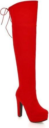 Generic Rouge,43 EU,Bottes Hautes en Daim pour Femmes, Bout Rond, Plateforme, Talon épais, Bottes au-Dessus du Genou, à Lacets, Chaussures habillées pour laut