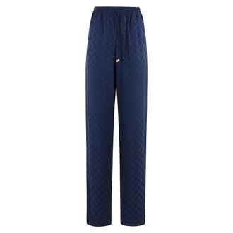 Elisabetta Franchi Blaue Satin-Jacquard Hose mit geradem Bein - - Trousers - Damen - Blau - XL