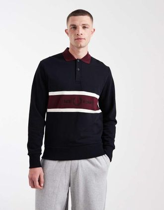Fred Perry Schwarzes Polo-Sweatshirt mit besticktem Logo-Einsatz