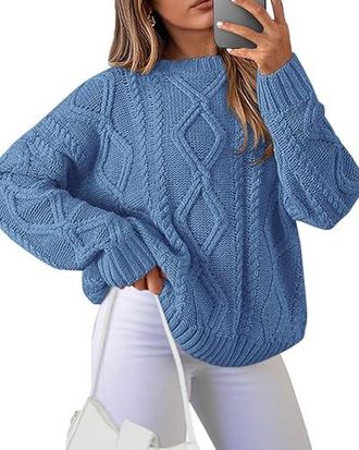 Generic Pull d&eacute;contract&eacute; &agrave; manches longues pour femme - Tricot torsad&eacute; - Automne - Manches longues - Col rond - Pull d&eacute;contract&eacute;, bleu, 3XL
