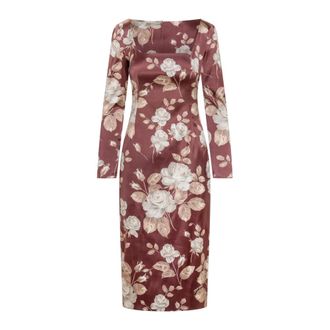 Dolce & Gabbana Kleid in Midi-L&auml;nge mit Rosenmuster und Carr&eacute;-Ausschnitt - - Dresses - Damen - Mehrfarbig - XS