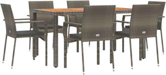 vidaXL Vidaxl - Mobilier &agrave; d&icirc;ner de jardin et coussins 7 pcs gris rotin