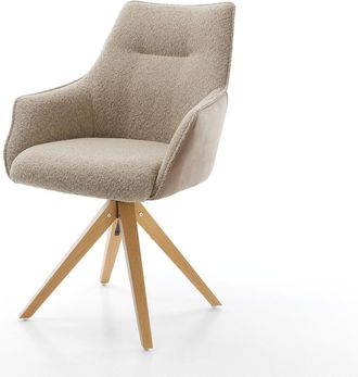 DELIFE Drehstuhl Alja-Flex mit Armlehnen Materialmix Schlamm Holzgestell kantig Natur 180&deg; drehbar Taschenfederkern, Esszimmerst&uuml;hle