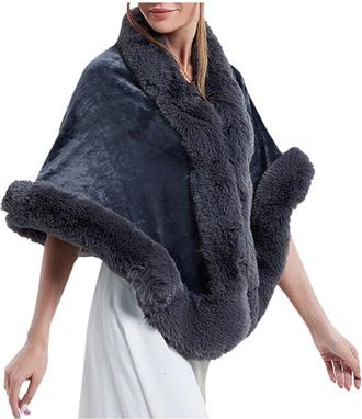 Generic Poncho Femme Hiver Chaud Chale Femme Hiver Chaud Cape Femme Effet enveloppant &Eacute;charpe Col Faux Cape De Soir&eacute;e &Eacute;l&eacute;gante Pour Manteau