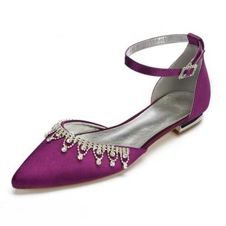 Generic Satin Chaussures De Mariage Mari&eacute;e Bout Pointu &Eacute;t&eacute; Plates Mariage Soir&eacute;e Chaussures Femmes 2Cm,Violet,40 EU