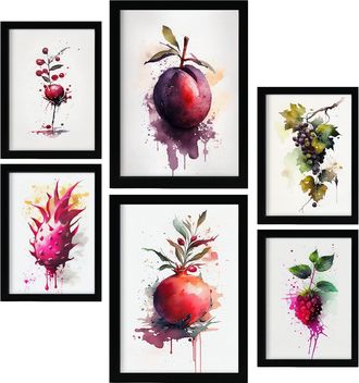 Nacnic Lila Fr&uuml;chte Postern. Plakate von Obst, Gem&uuml;se und gesunden Lebensmitteln im Aquarell Kunst Stil auf reinwei&szlig;en Hintergr&uuml;nden. Innenarchitektur und De