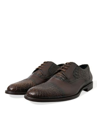 Dolce & Gabbana Mens Brown Exotic Leather Lace Up Oxford Dress Shoes