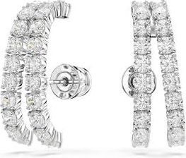 Swarovski Manchettes doreilles Matrix rondes, double branches serties de cristaux Zircone blancs taille ronde, design raffiné et contemporain, métal rhodié