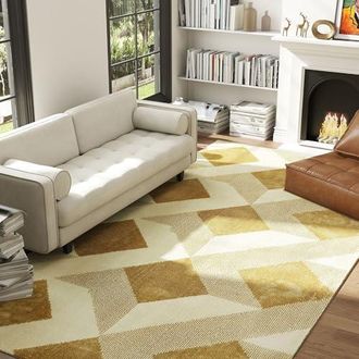 HOMCOM Tapis Salon 230 x 160 cm Tapis &agrave; Poils Courts, Lavable en Machine, hypoallerg&eacute;nique, pour Salon, Chambre &agrave; Coucher, Bureau, Jaune