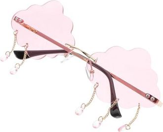 IFUNDOM Lunettes de Soleil sans Monture de Nuage Amusantes pour Femmes et Gar&ccedil;on et Filles, Verres Roses, Monture Dor&eacute;e, Lunettes Cool L&eacute;g&egrave;res pour F&ecirc;tes, Pla