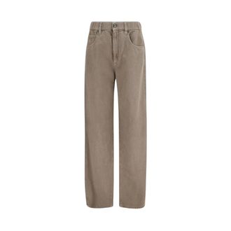 Brunello Cucinelli Pantalon ample en coton teint en pi&egrave;ce - Femme - Pantalons - Brun - Taille: 42 FR