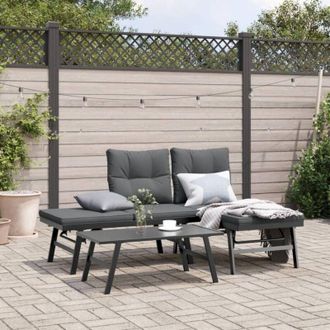 vidaXL vidaXL Gartenb&auml;nke mit Kissen 2 Stk. Schwarz Pulverbeschichteter Stahl