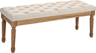 HOMCOM Sitzbank, Polsterbank mit Leinenoptik, Holzbeine, Bettbank für Schlafzimmer, Wohnzimmer, Flur, 120 x 41 x 48 cm, Creme