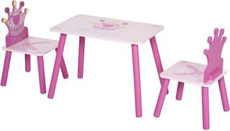 HOMCOM Homcom - Ensemble table et chaises enfant design princesse motif couronne bois pin mdf rose
