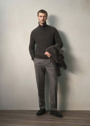 Mango Pull polo en laine &agrave; col zipp&eacute; chocolat - Homme - XXL - MANGO MAN