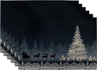 Generic Winter Wonderland Weihnachts-Tischsets, Schwarz und Silber, Feiertagstischmatten zum Essen, rutschfest, waschbar, f&uuml;r drinnen und drau&szlig;en, dekorative 