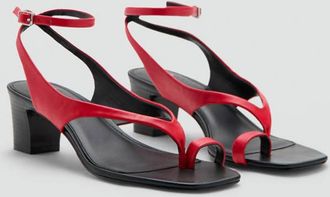 Mango Sandales cuir talon lani&egrave;res rouge - Femme - 36 - MANGO