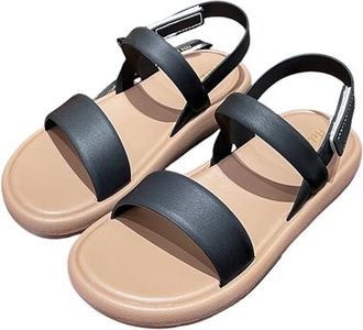 Generic Sandales dété pour femme, taille 38, plates, confortables, soutien de la voûte plantaire, double sangle réglable, plateforme dété légère, Noir, 5.5 UK