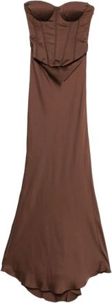 Rotate Rotate Birger Christensen, Femme, Robes, Brun, Taille: 38 FR Satin Corset Maxi Dress