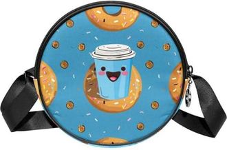 Generic Sac &agrave; bandouli&egrave;re rond rond pour femme, motif beignet caf&eacute; avec fermeture &eacute;clair, bretelles r&eacute;glables, style d&eacute;contract&eacute;