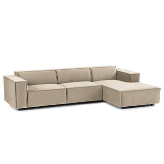 Studio Copenhagen home24 Ecksofa mit Longchair Beige/Beige Samt Shyla 294cm Longchair davorstehend rechts Keine Funktion Glamour