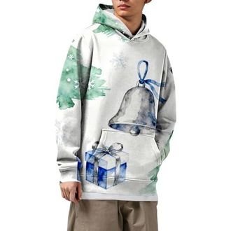 Generic Sweat à capuche de Noël pour homme - Pull de Noël 2025 - Motif graphique 3D - Pull décontracté à capuche avec poche - Vêtements pour adultes - Manches