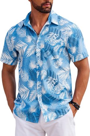 Coofandy Hawaii Hemd M&auml;nner Kurzarm Herren Hawaiihemden Sommer Strandhemd Tropical Shirt mit Tasche Regular Fit SP39 M