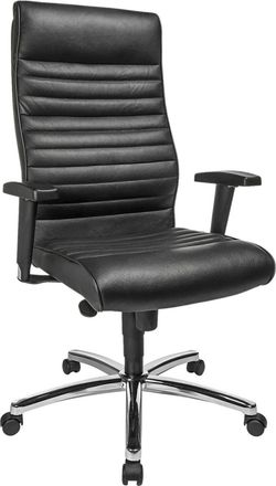 Topstar Drehstuhl, Schwarz, Leder, Echtleder, Rindleder, Drehkreuz, 52x110-120x48 cm, Made in Germany, Wippfunktion, Wippmechanik mit