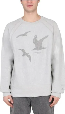 Engineered Garments Homme, Sweatshirts et sweats &agrave; capuche, Gris, Taille: S SweaT-shirt &agrave; imprim&eacute; graphique