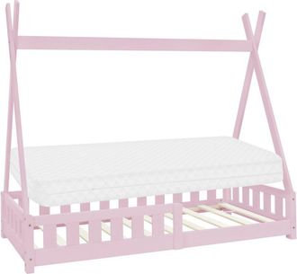 ML Design Ml-design - Lit Enfant Tipi 80x160 cm Rose avec Matelas à Mousse Froide Polyester, Housse Amovible, Sommier à Lattes, Anti-Chute, Lit Style Indien en