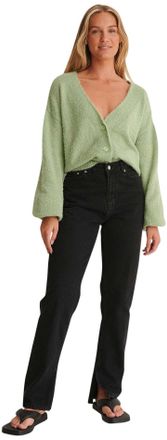 NA-KD Damen Oversized Knitted Cardigan Strickjacke, Chinois Green, XS