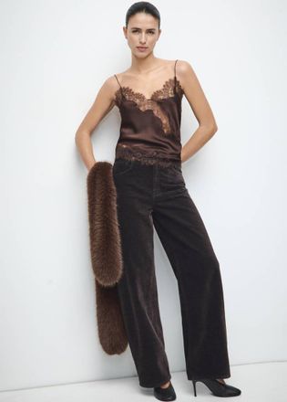 Mango Jean ballon velours chocolat - Femme - 42 - MANGO