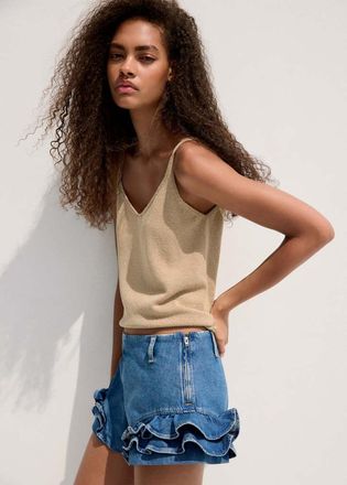 Mango Top maille bretelles sable - Femme - XXS - MANGO