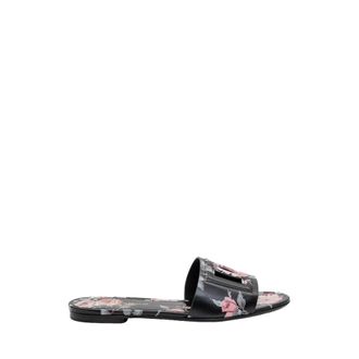 Dolce & Gabbana Flache Pantoletten aus Kalbsleder mit Rosenprint - - Shoes - Damen - Mehrfarbig - 37 EU