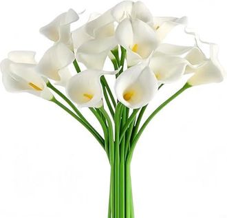 Generic Lot de 10 fleurs de lys calla artificielles en polyur&eacute;thane pour d&eacute;coration de mariage, bouquets et arrangements floraux &agrave; la maison (blanc)