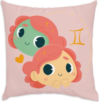 Fabulous Kissen aus Samt, Rosa, Zwillinge, Sternzeichen, Zeichnung, Symbol, Illustration, 40 x 40 cm, samtige Haptik, Bezug und Kissen enthalten