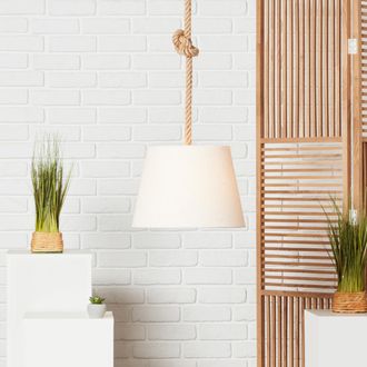 Lightbox Boho H&auml;ngelampe mit Seil Kabel & Stoff Schirm - Pendelleuchte f&uuml;r das Schlafzimmer - 1,3m - &Oslash; 35 cm - E27, max. 40 W - aus Seil/Textil/Metall - in Bra