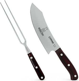 GIESSER seit 1776 - Made in Germany - PremiumCut, Rocking Chef, Tranchier Set 2 teilig, Kochmesser 20 cm, Tranchiergabel, micarta, rot, rostfrei, Grillmessers